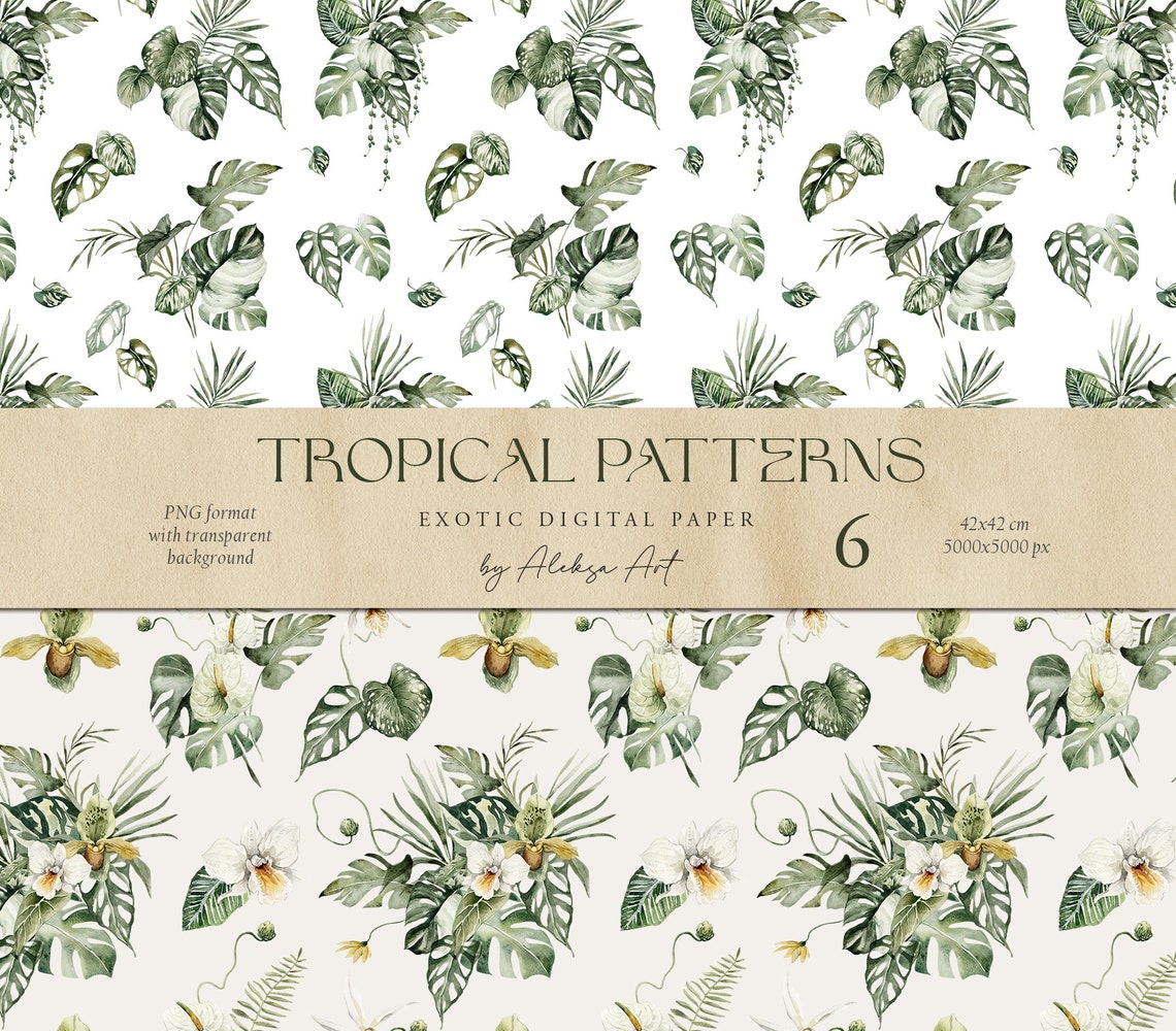 Tropical Digital Paper Clipart Seamless Pattern Scrapbook Pattern ...
