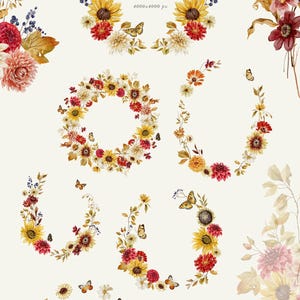 Autumn Flowers Watercolor Clipart, Fall Floral Pattern, Wedding Invite ...