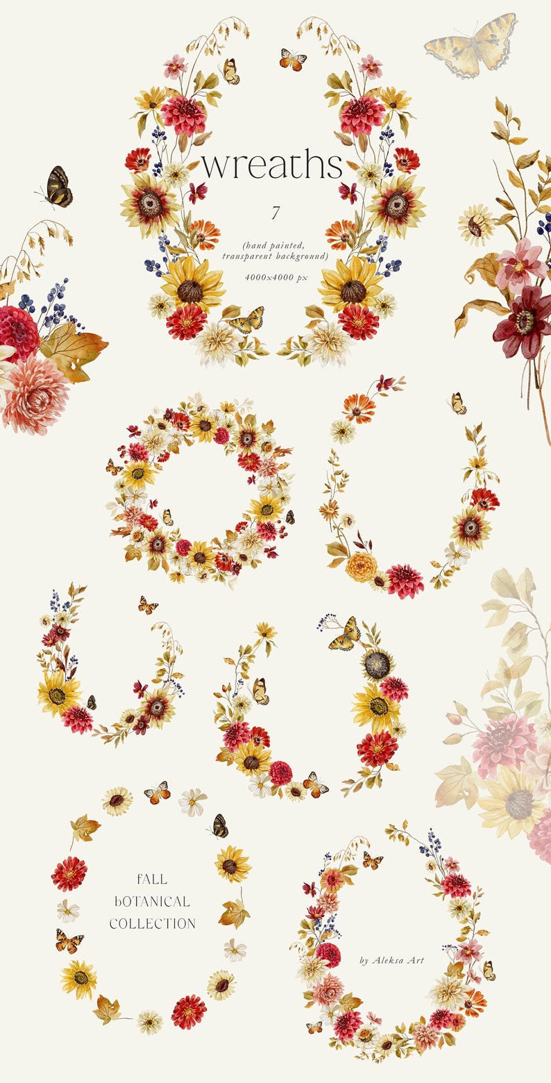 Autumn Flowers Watercolor Clipart, Fall Floral Pattern, Wedding Invite ...