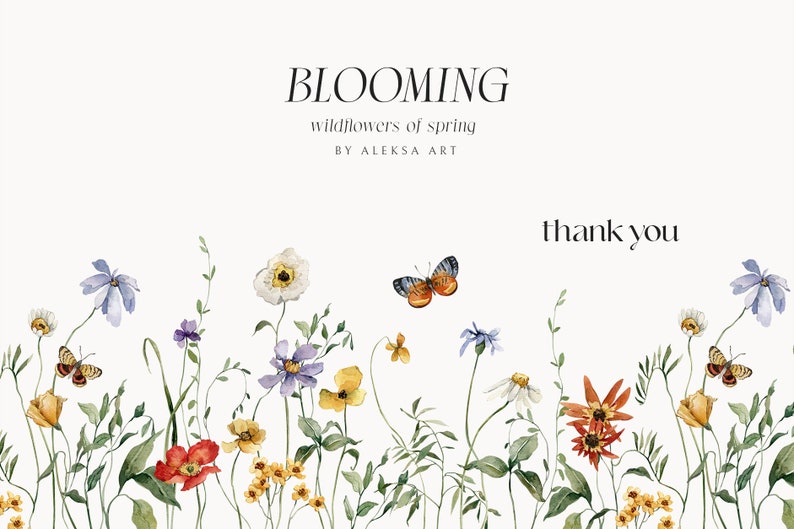 Watercolor Wildflowers Clipart Meadow Floral Elements DIY Spring Tiny ...