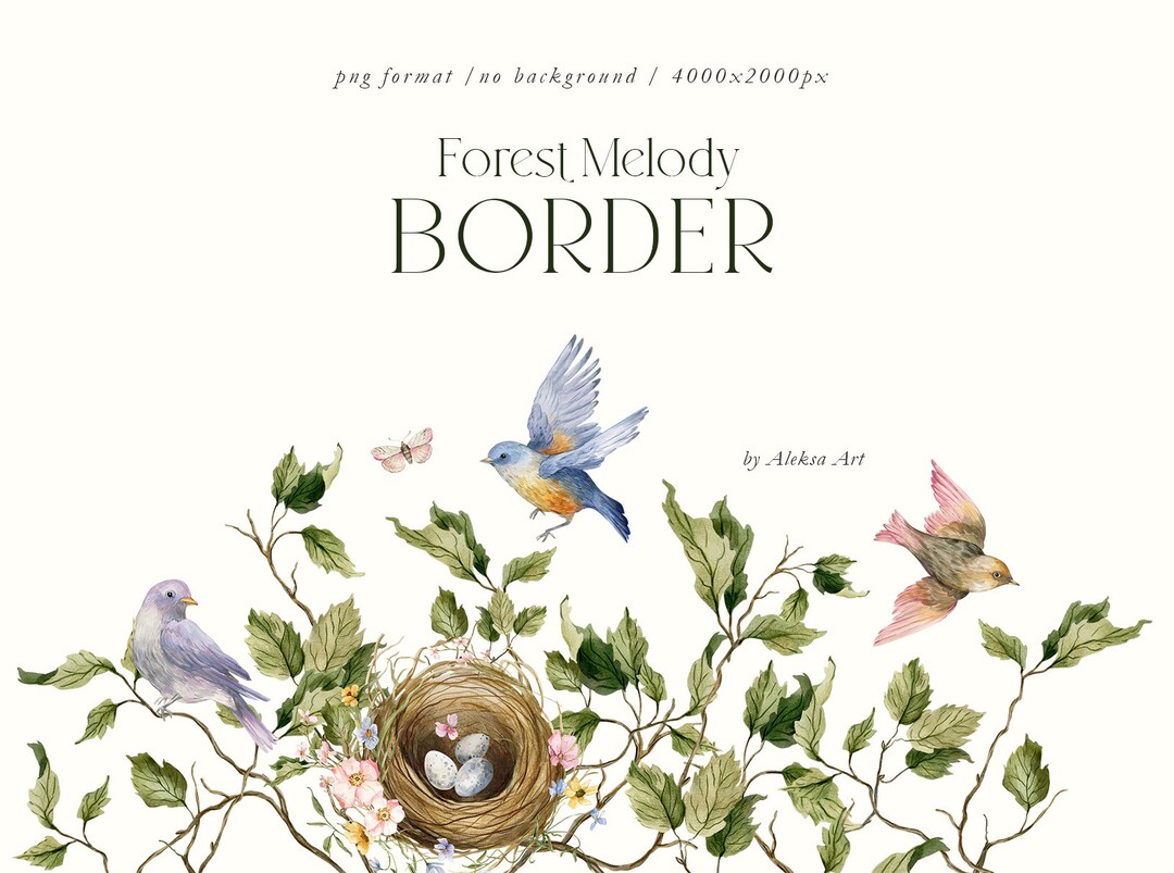 Spring Birds Border Clipart Happy Easter Watercolor Butterflies ...