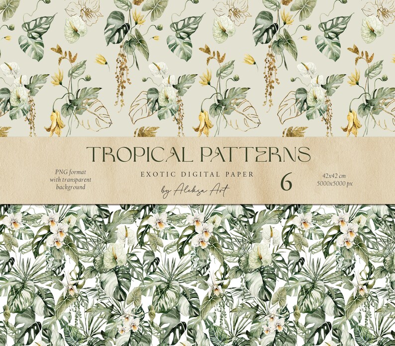 Tropical Digital Paper Clipart Seamless Pattern Scrapbook Pattern ...