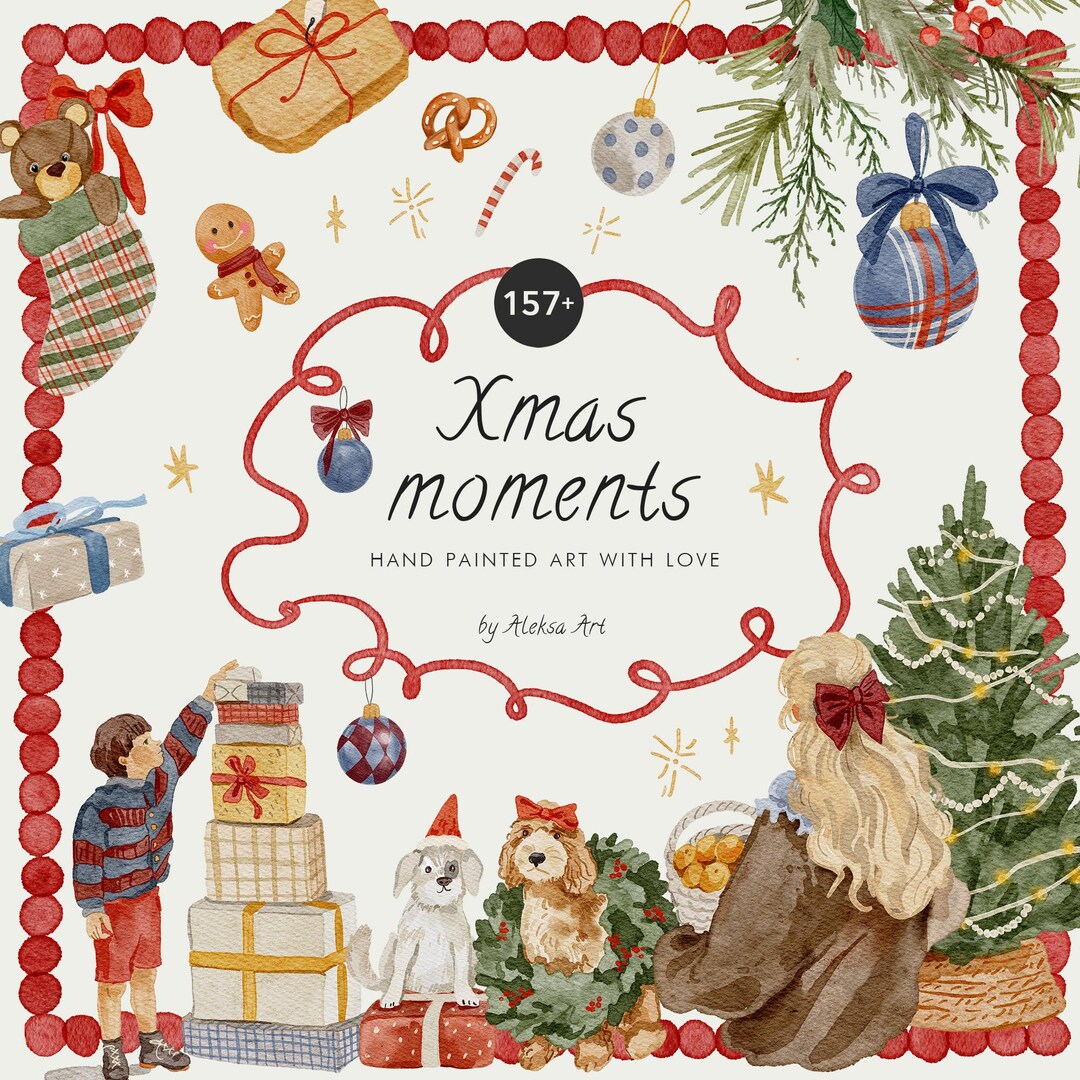 Watercolor Christmas Clipart: Vintage Winter PNG Set, Scrapbooking ...