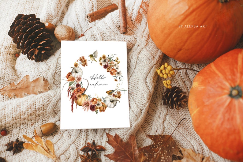 Autumn Wreath Watercolor Clipart Season Flowers Fall Floral Bouquet ...