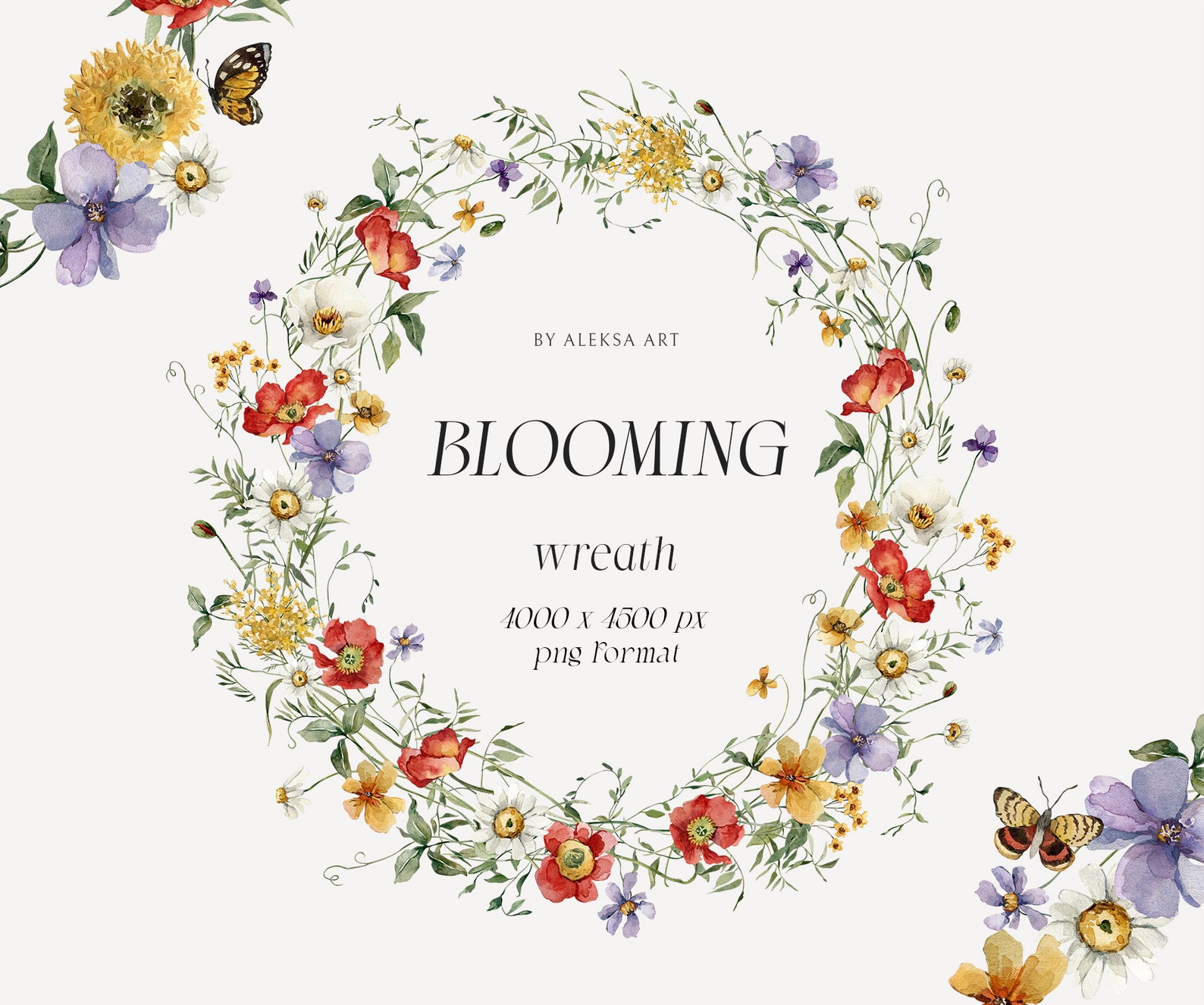 Spring Floral Wreath Clipart Watercolor Tiny Flowers Wildflowers ...