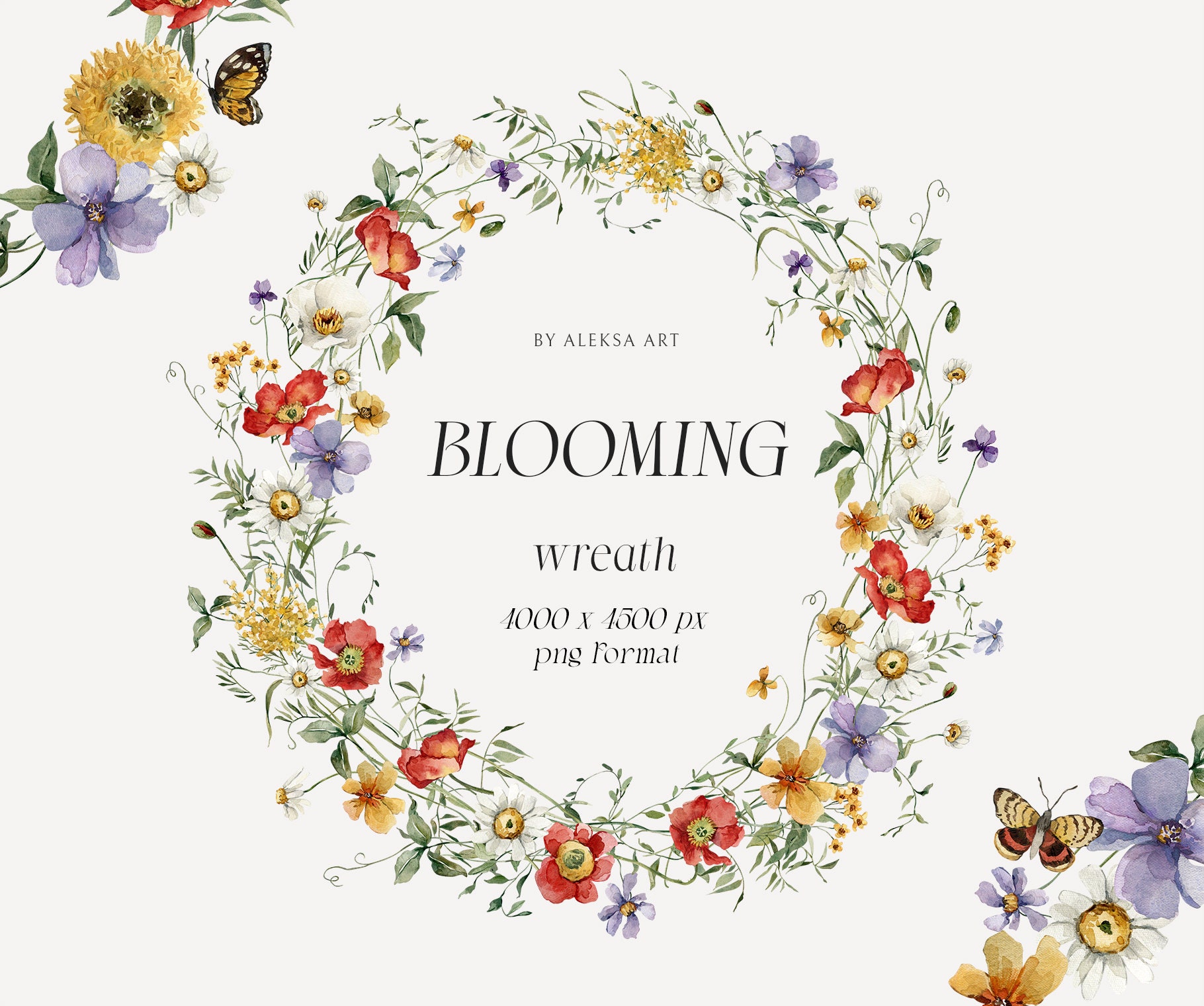 Spring Floral Wreath Clipart Watercolor Tiny Flowers Wildflowers ...