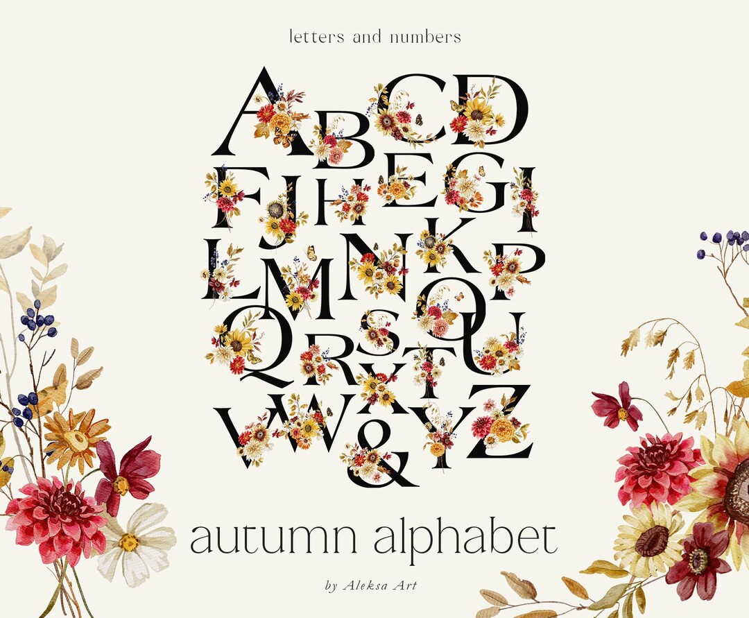 Autumn Watecolor Letters Clipart Season Fall Flowers Alphabet and ...