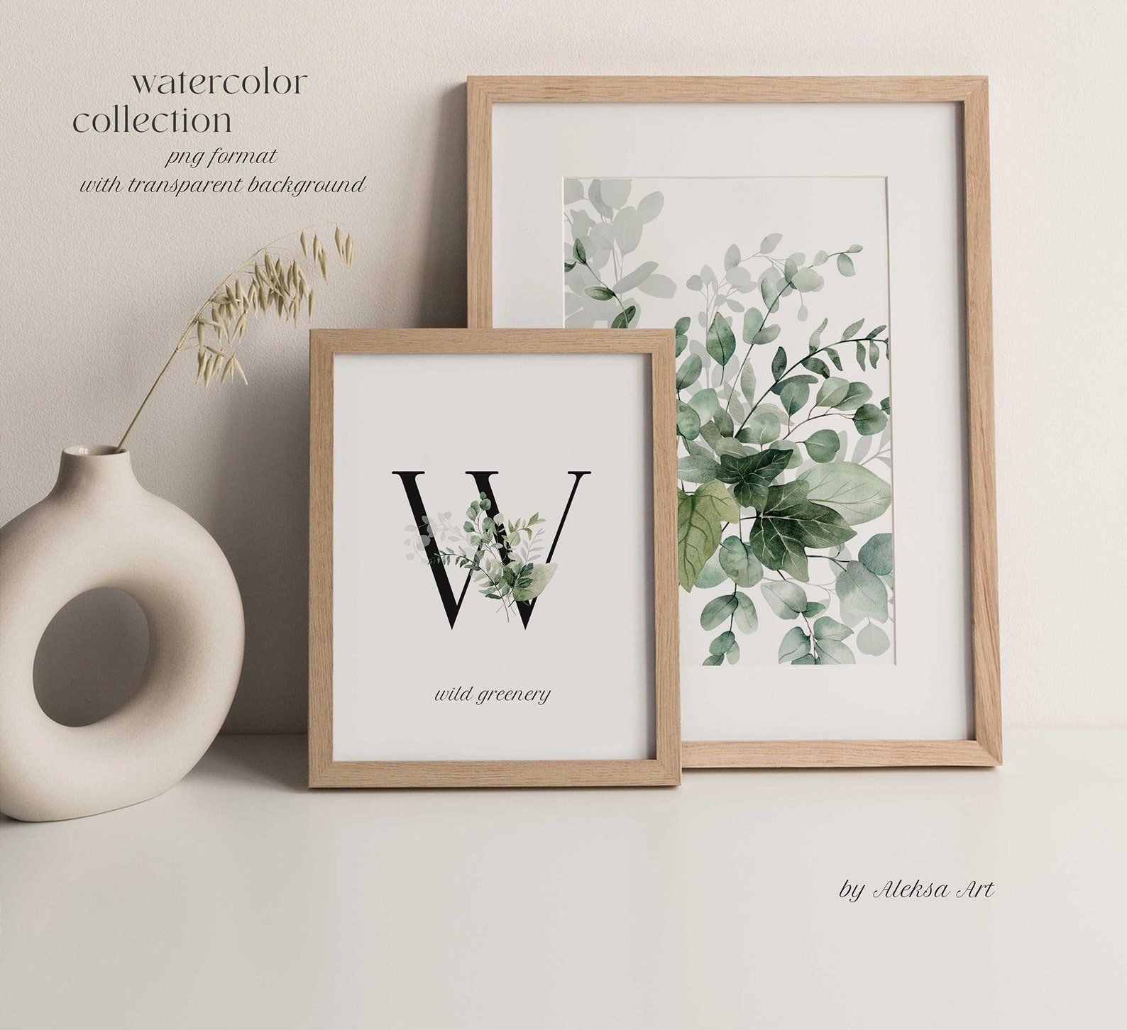 Watercolor Foliage Greenery Alphabet Clipart Letters and Numbers ...