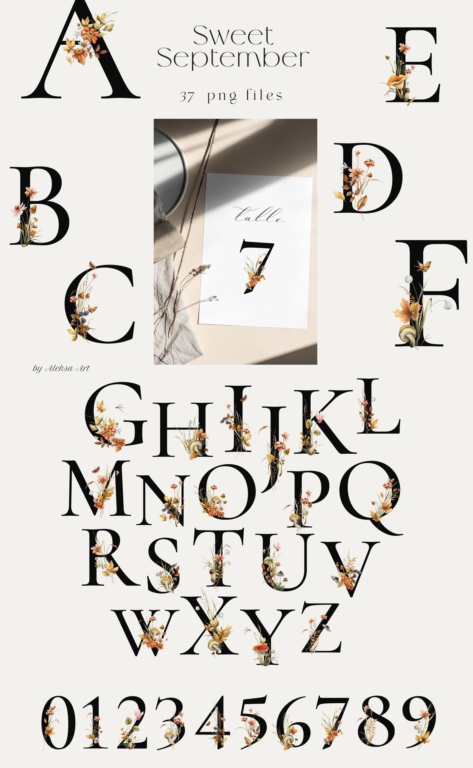 Autumn Forest Alphabet and Numbers Watercolor Clipart Fall Floral ...