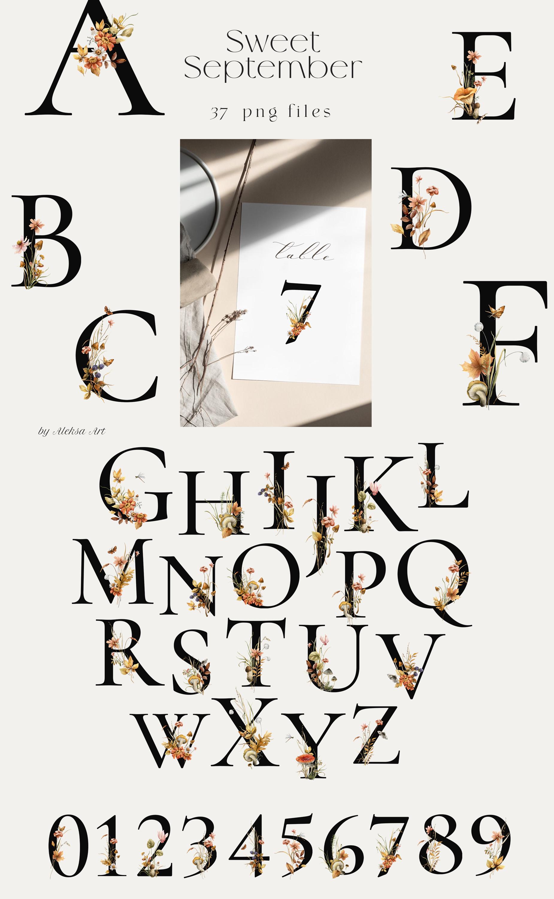 Autumn Forest Alphabet and Numbers Watercolor Clipart Fall Floral ...