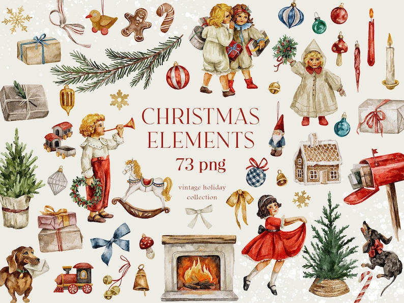 Watercolor Christmas Decor Clipart - Christmas Elements Set - Holiday ...