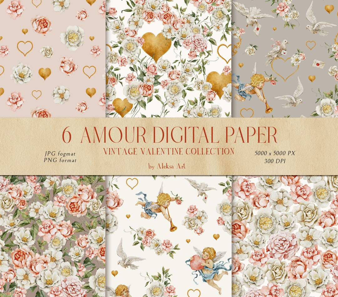 Watercolor Digital Paper Valentines Day Seamless Pattern Designer Paper ...