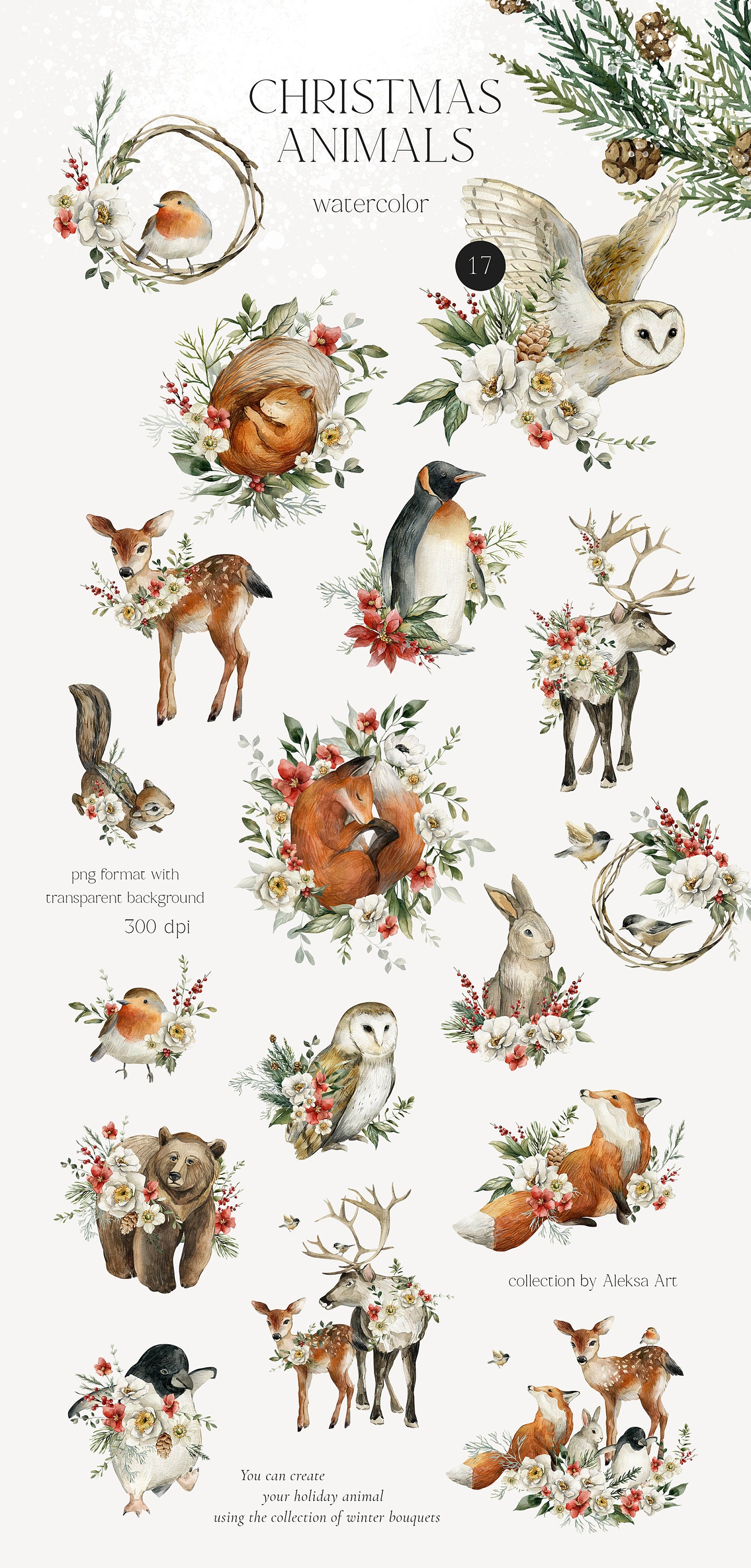 Christmas Woodland Animals Watercolor Clipart Set for Baby Shower ...