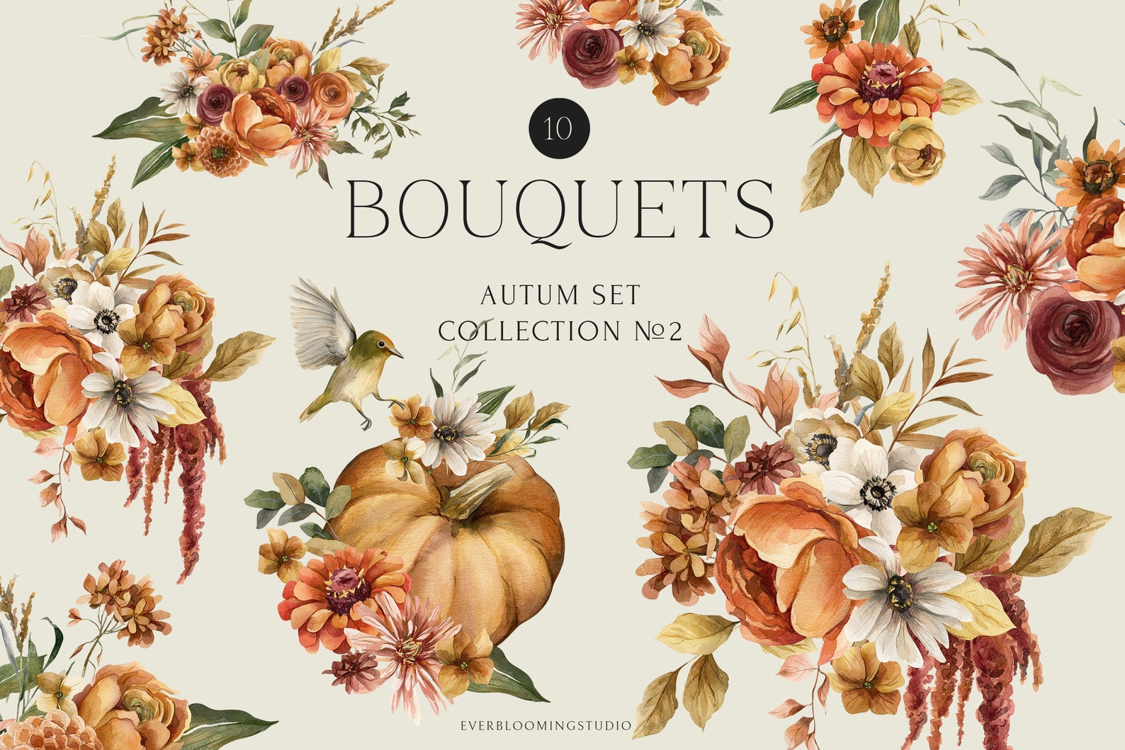 Watercolor Autumn Bouquet Clipart Fall Flowers Bright Autumn Floral ...