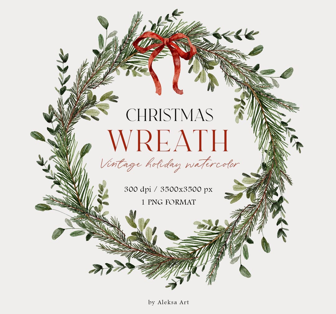 Watercolor Greenery Wreath for Instant Download, Botanical Chrisatmas ...