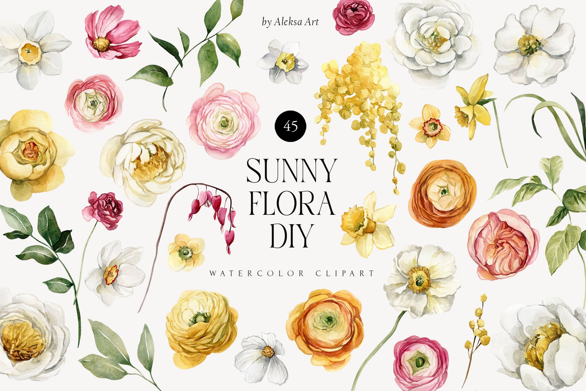 Spring Flowers Clipart Bright Watercolor Floral Elements Png Sunny ...