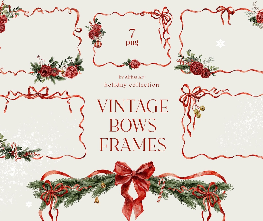 Watercolor Christmas Bows Frame, Tiny Bows Border, Cute Red Frame ...