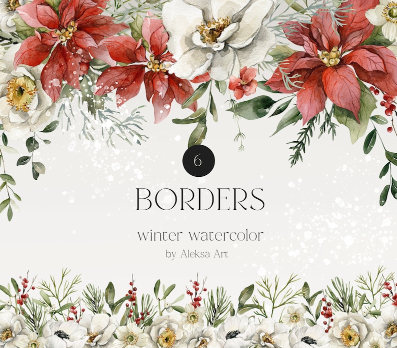 Christmas Watercolor Border Winter Floral Evergreen Seamless Border ...