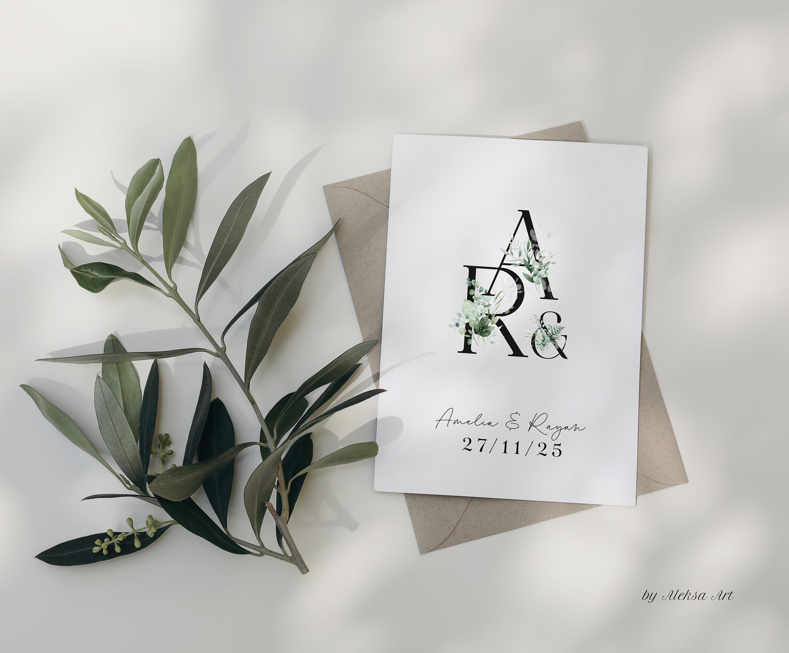 Watercolor Foliage Greenery Alphabet Clipart Letters and Numbers ...