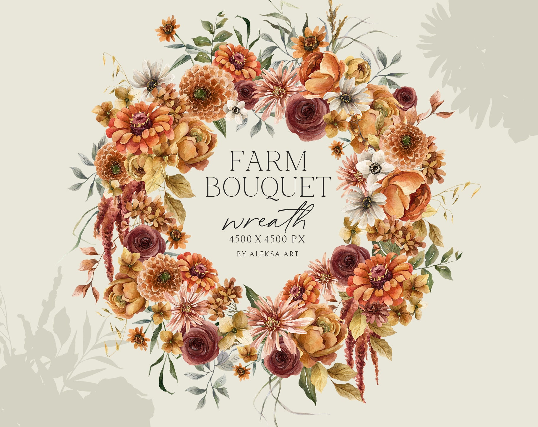 Autumn Wreaths Watercolor Clipart Season Flowers Fall Floral Bouquet ...