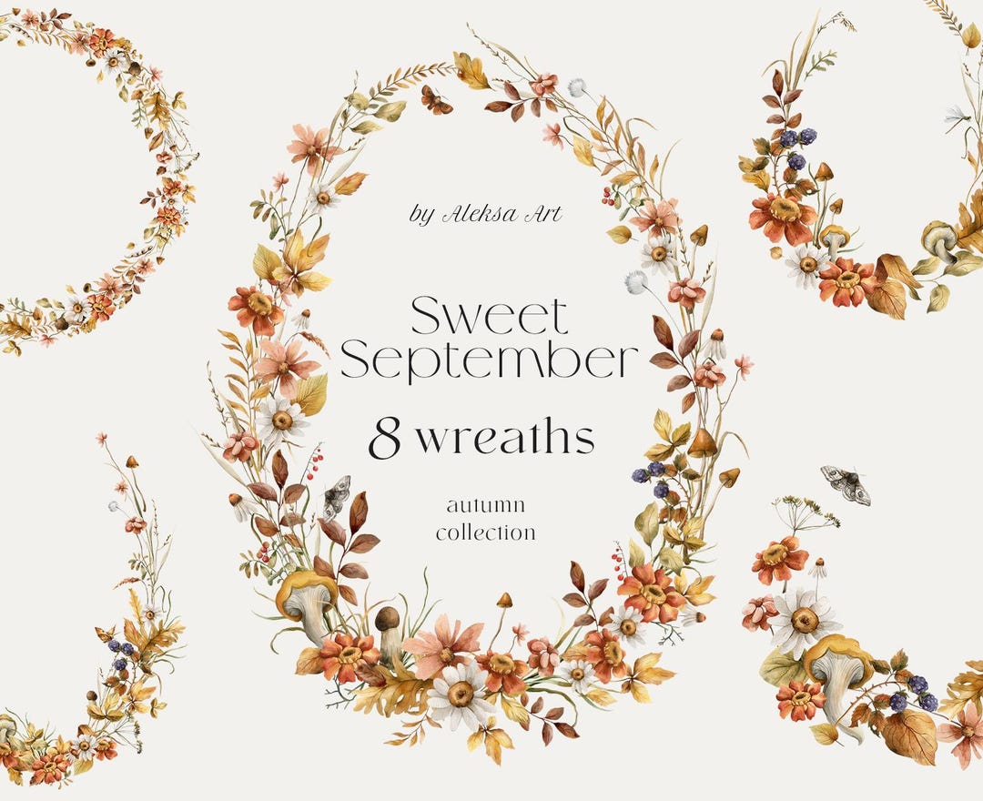 Watercolor Autumn Wreath Clipart - Season Flowers Fall Frame - Vintage ...