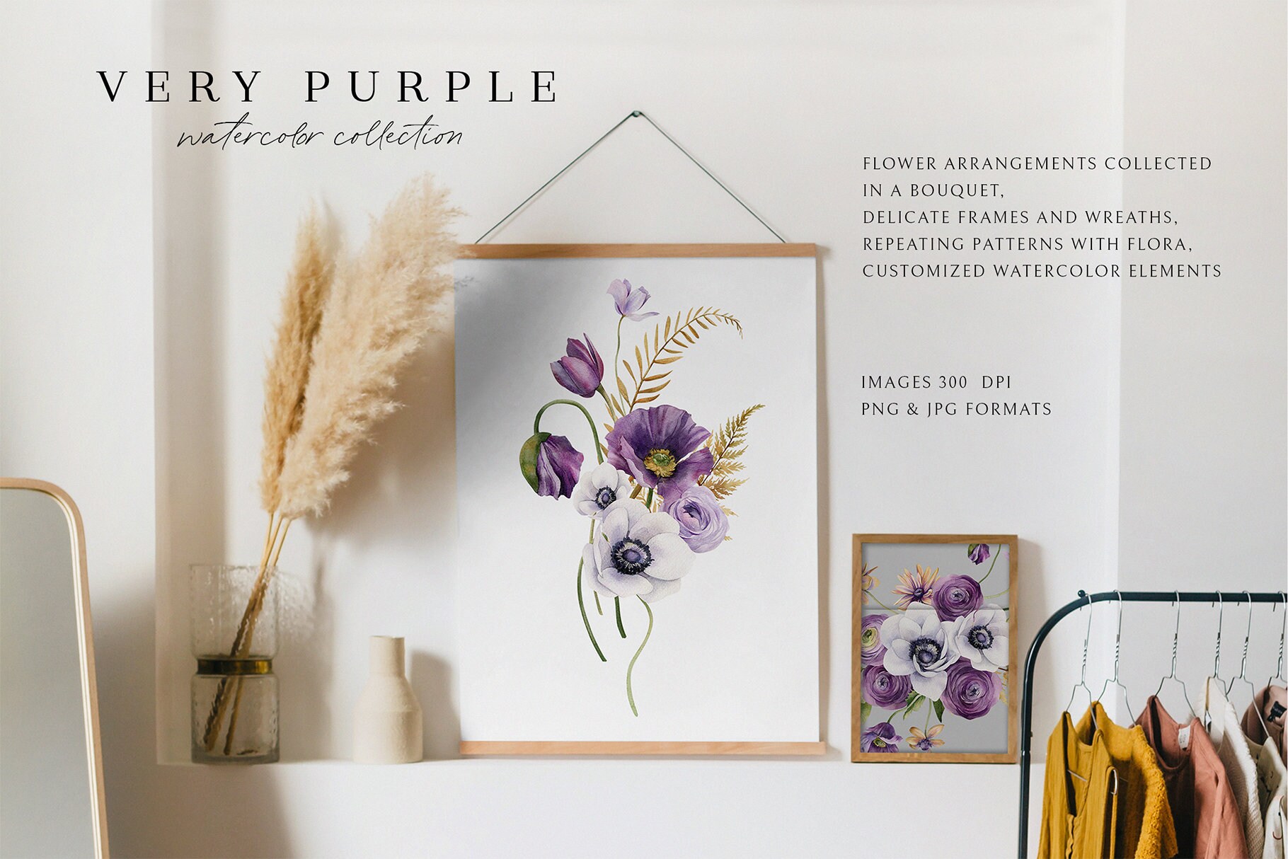 Watercolor Purple Flowers Clip Art Collection Bouquets Lilac Flowers ...