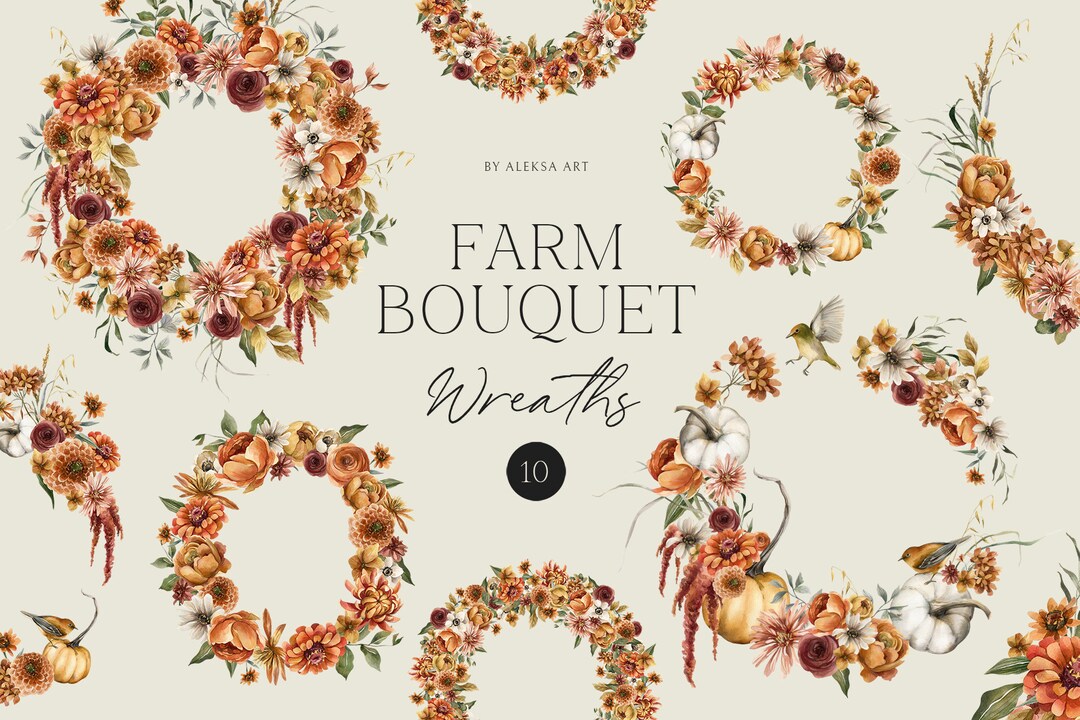 Watercolor Autumn Wreath Clipart Season Flowers Fall Floral Bouquet ...