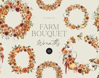 Watercolor Autumn Wreath Clipart Season Flowers Fall Floral Bouquet ...