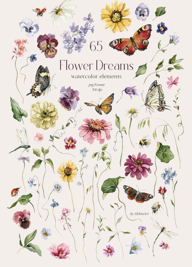 Summer Wildflower Clipart Spring Florals Watercolor Meadow Tiny Flowers ...