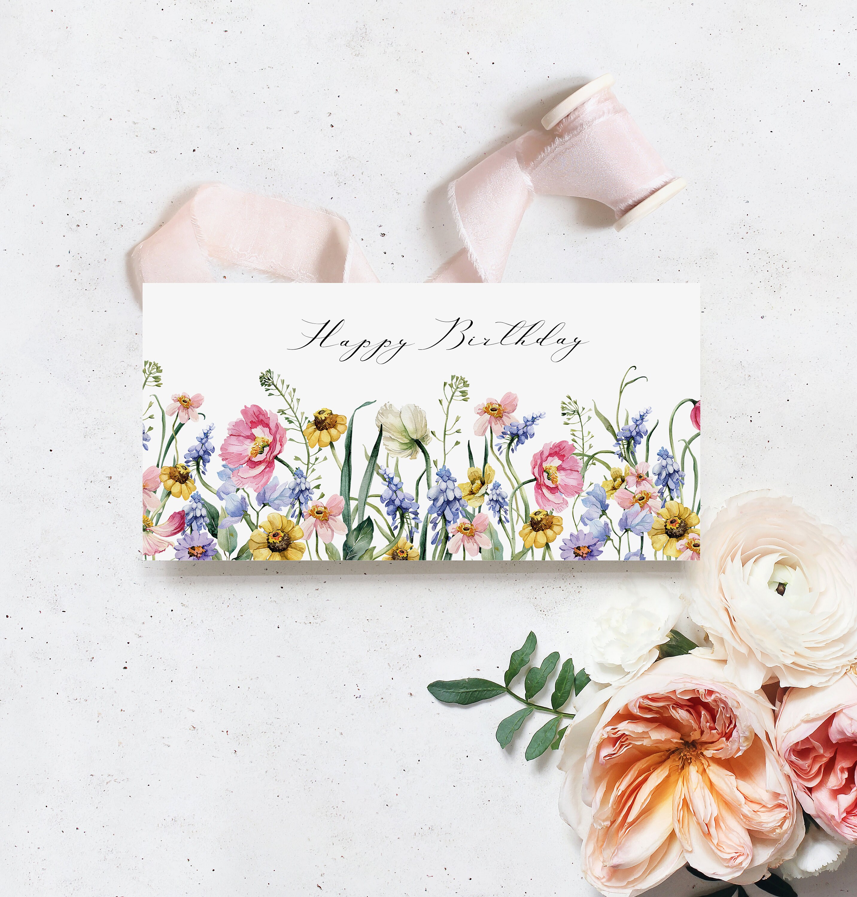 Spring Flowers Border Clipart Watercolor Delicate Flowers Seamless ...