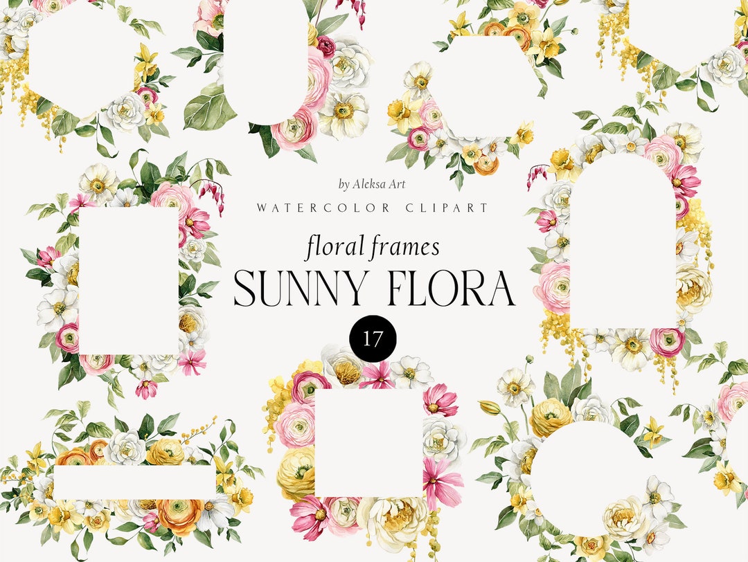Spring Floral Frames Clipat Mimosa Watercolor Sunny Flowers Summer ...