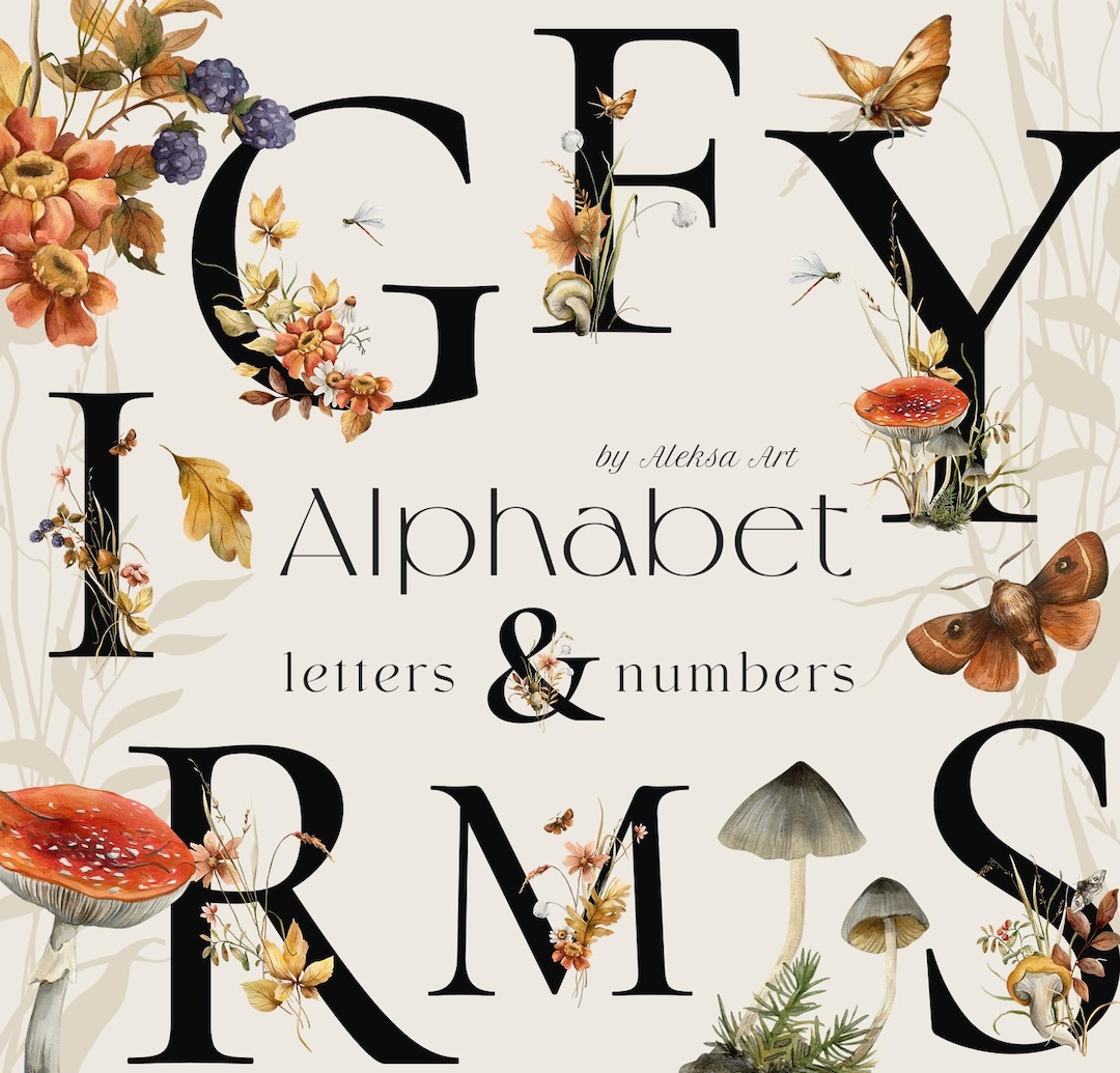 Autumn Forest Alphabet and Numbers Watercolor Clipart Fall Floral ...