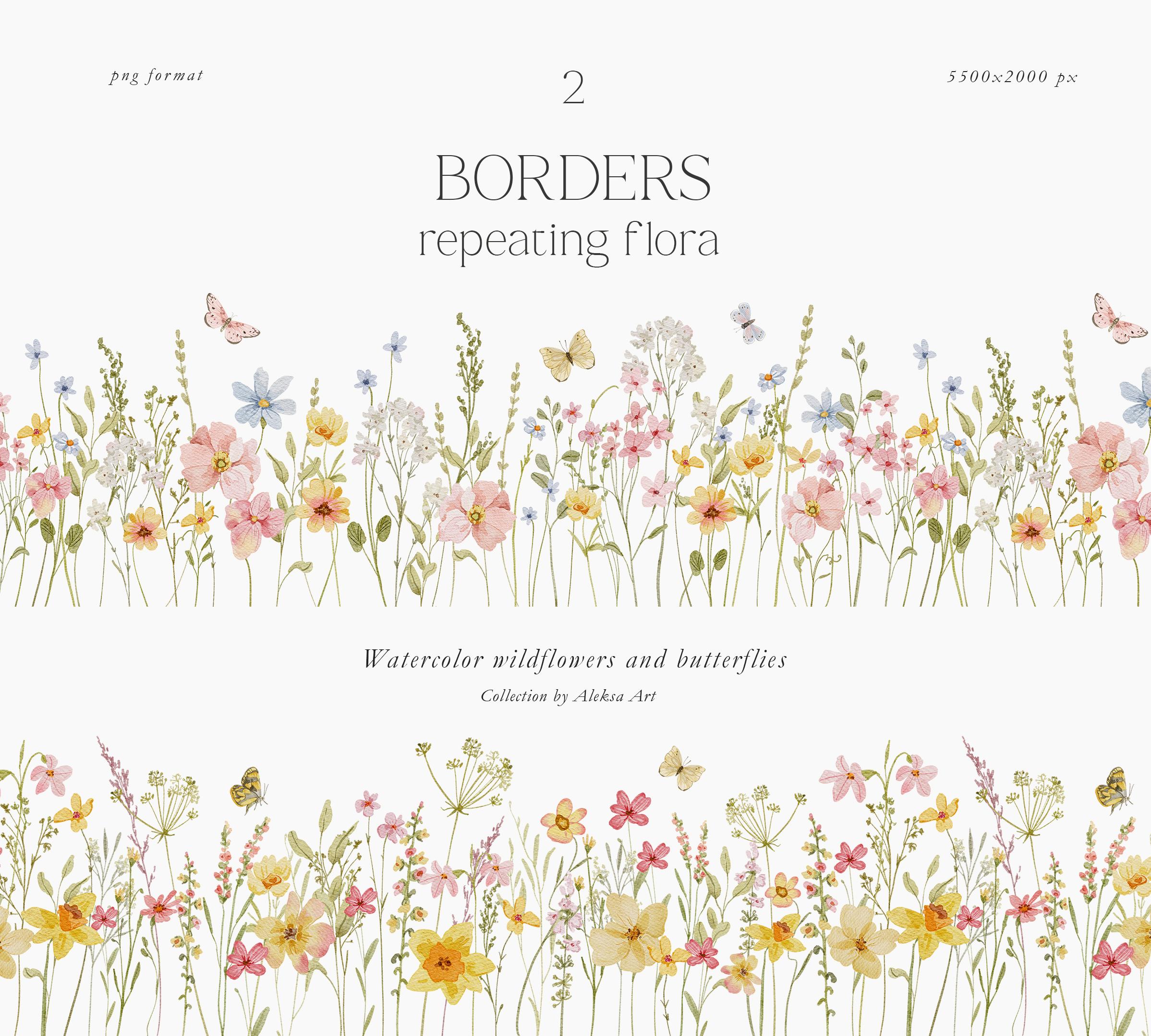 Watercolor Wild Flower Collection of Spring Borders - Wild Flowers Art ...