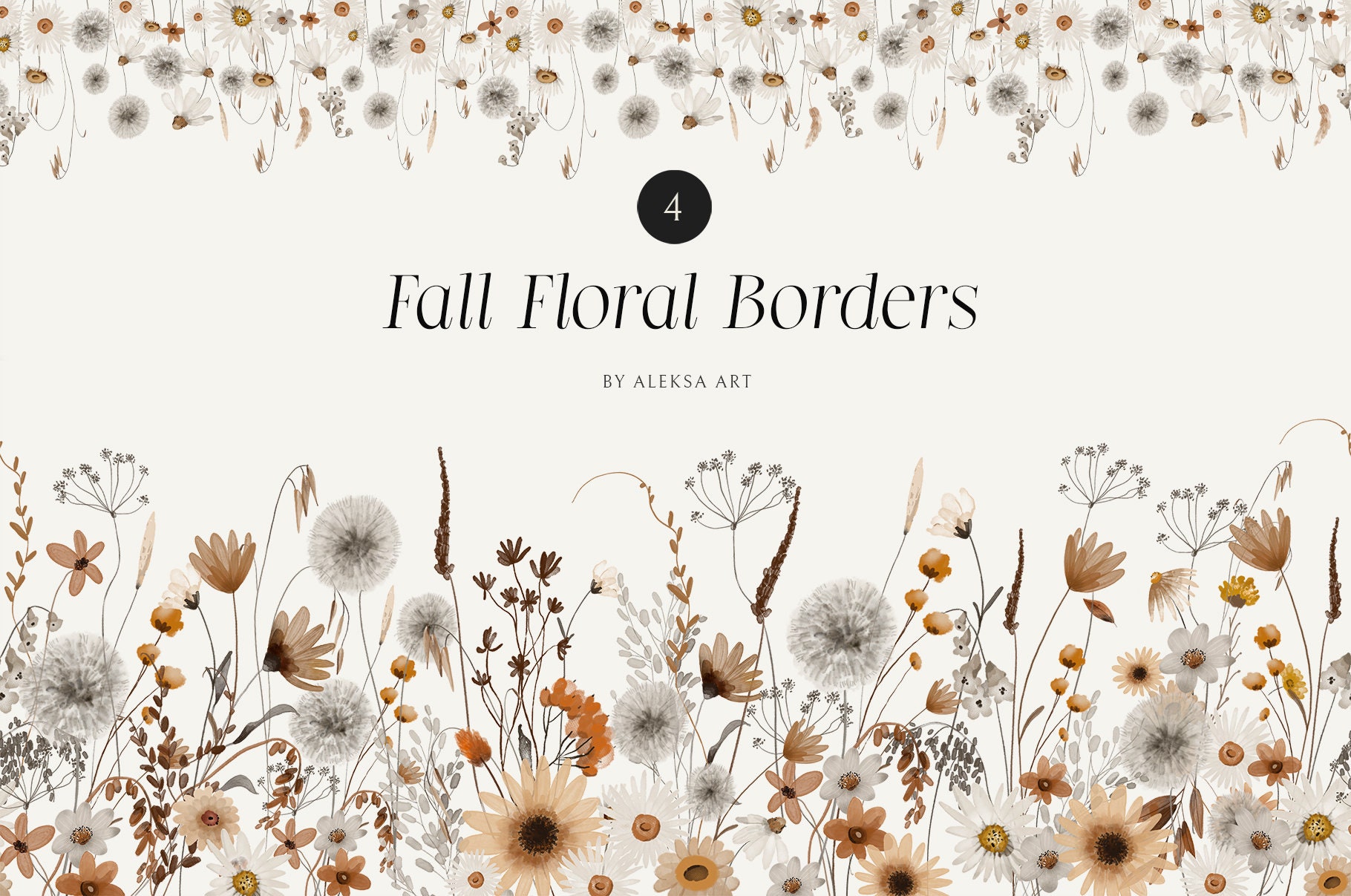 Autumn Border Wildflowers Watercolor Clipart Season Tiny Pressed ...