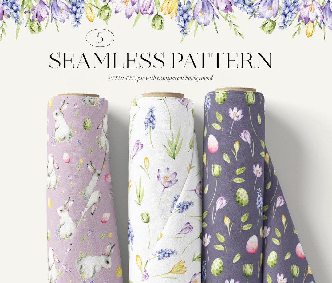 Easter Watercolor Digital Paper Spring Backgrounds Cute Bunny Flowers ...