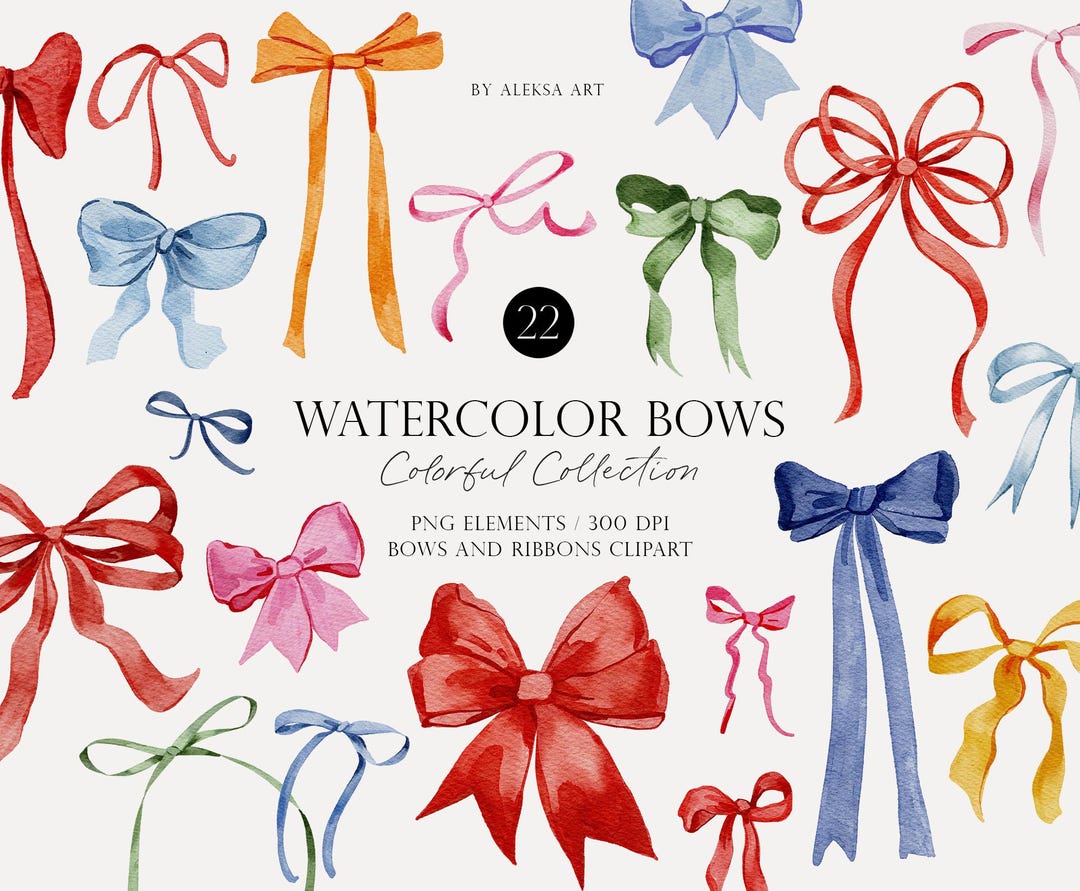 Watercolor Bows and Ribbons Collection Holiday Digital Clipart Birthday ...