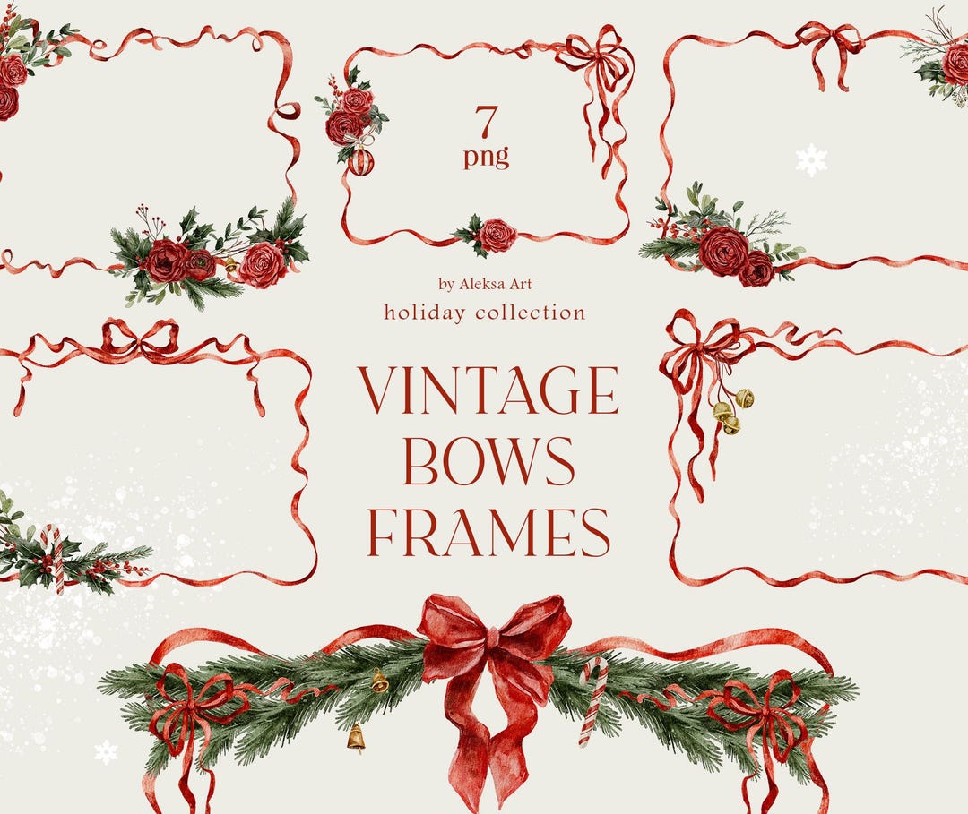 Watercolor Christmas Bows Frame, Red Bows Border, Cute Red Frame ...