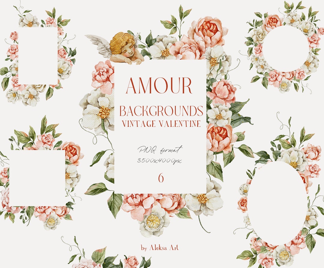 Watercolor Vintage Valentines Clipart Flowers Dusty Roses Antique ...