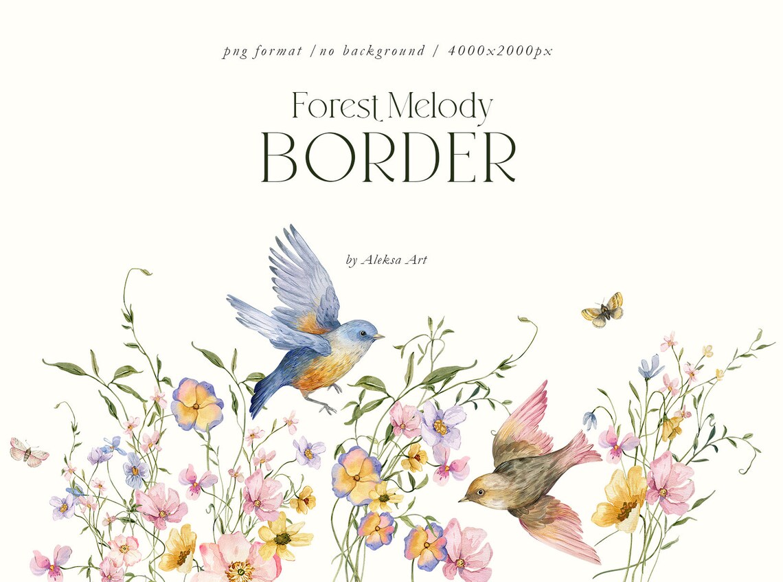 Spring Birds Border Clipart Happy Easter Watercolor Butterflies ...