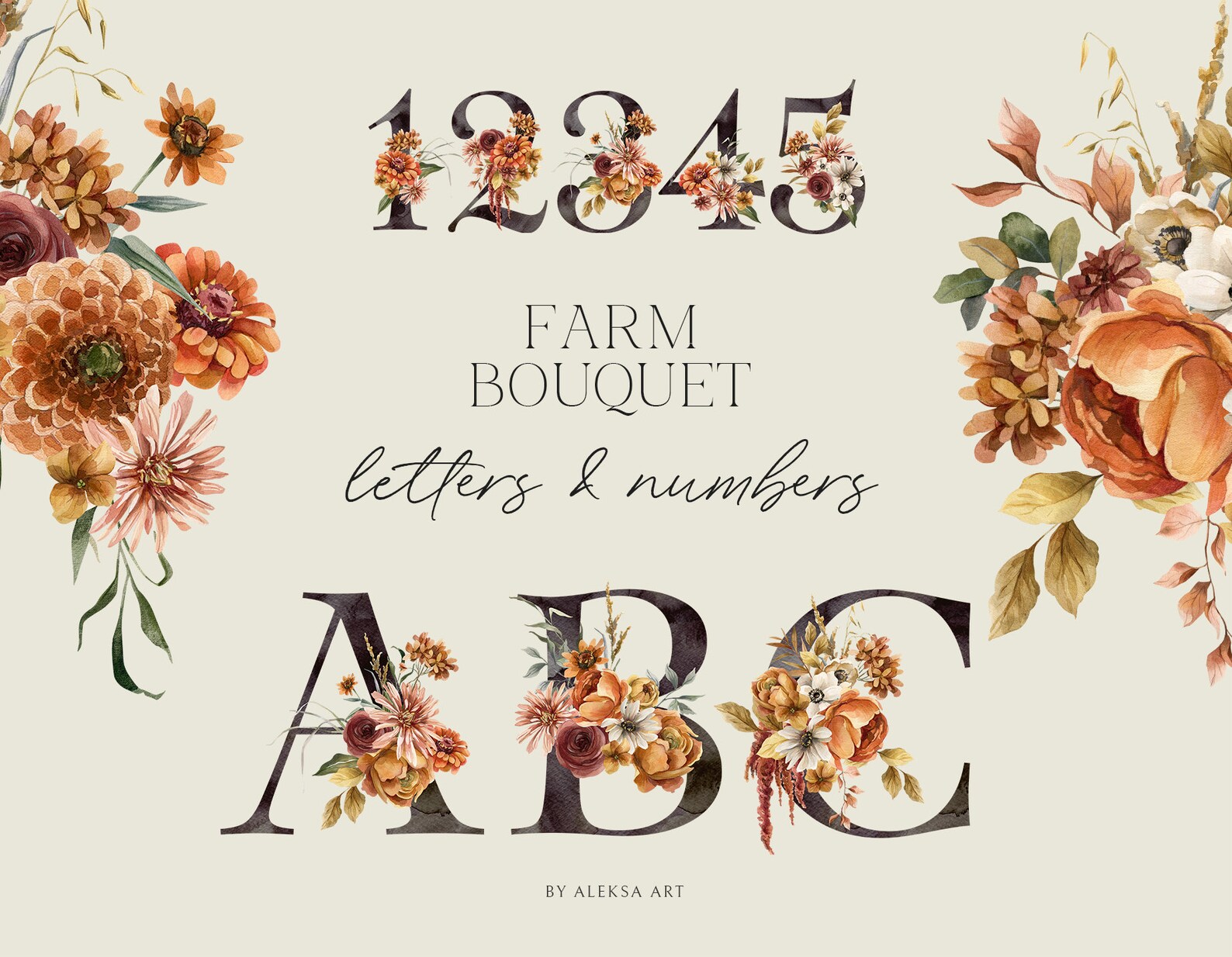 Autumn Alphabet Watercolor Clipart Season Fall Flowers Letters and ...