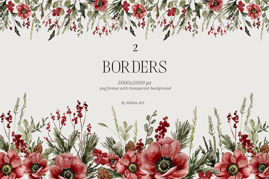 Christmas Watercolor Border Clipart Winter Cozy Floral Evergreen ...