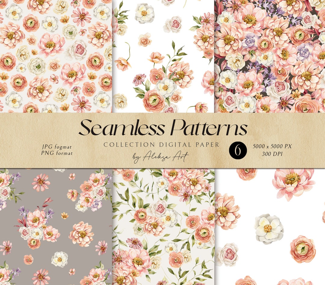 Watercolor Peach Fuzz Digital Paper Seamless Pattern Scrapbook ...