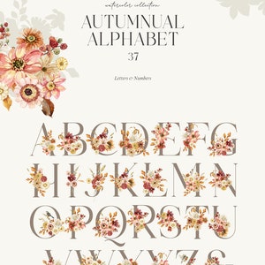 Autumn Alphabet Watercolor Clipart Season Fall Flowers Letters and ...