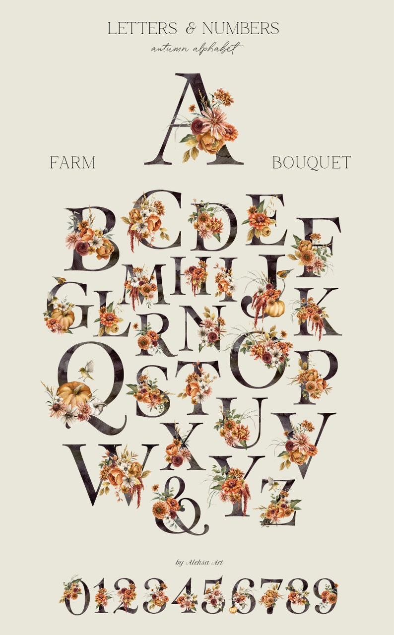 Autumn Alphabet Watercolor Clipart Season Fall Flowers Letters and ...