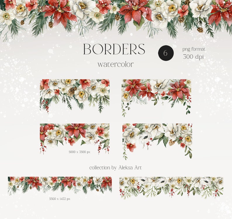 Christmas Watercolor Border Winter Floral Evergreen Seamless Border ...