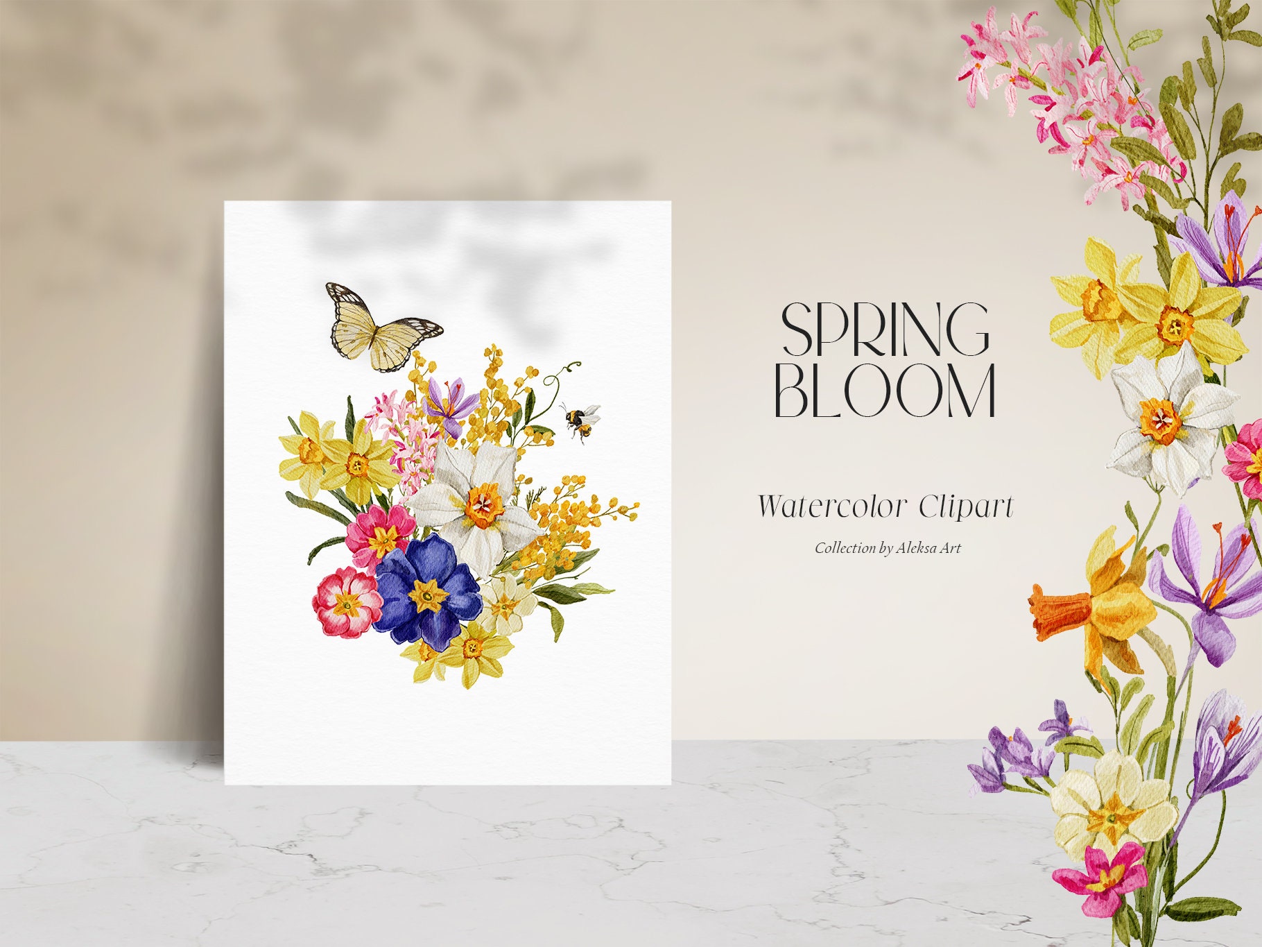 Spring Blooms Clipart Watercolor Wildflowers Elements Tiny Flowers ...