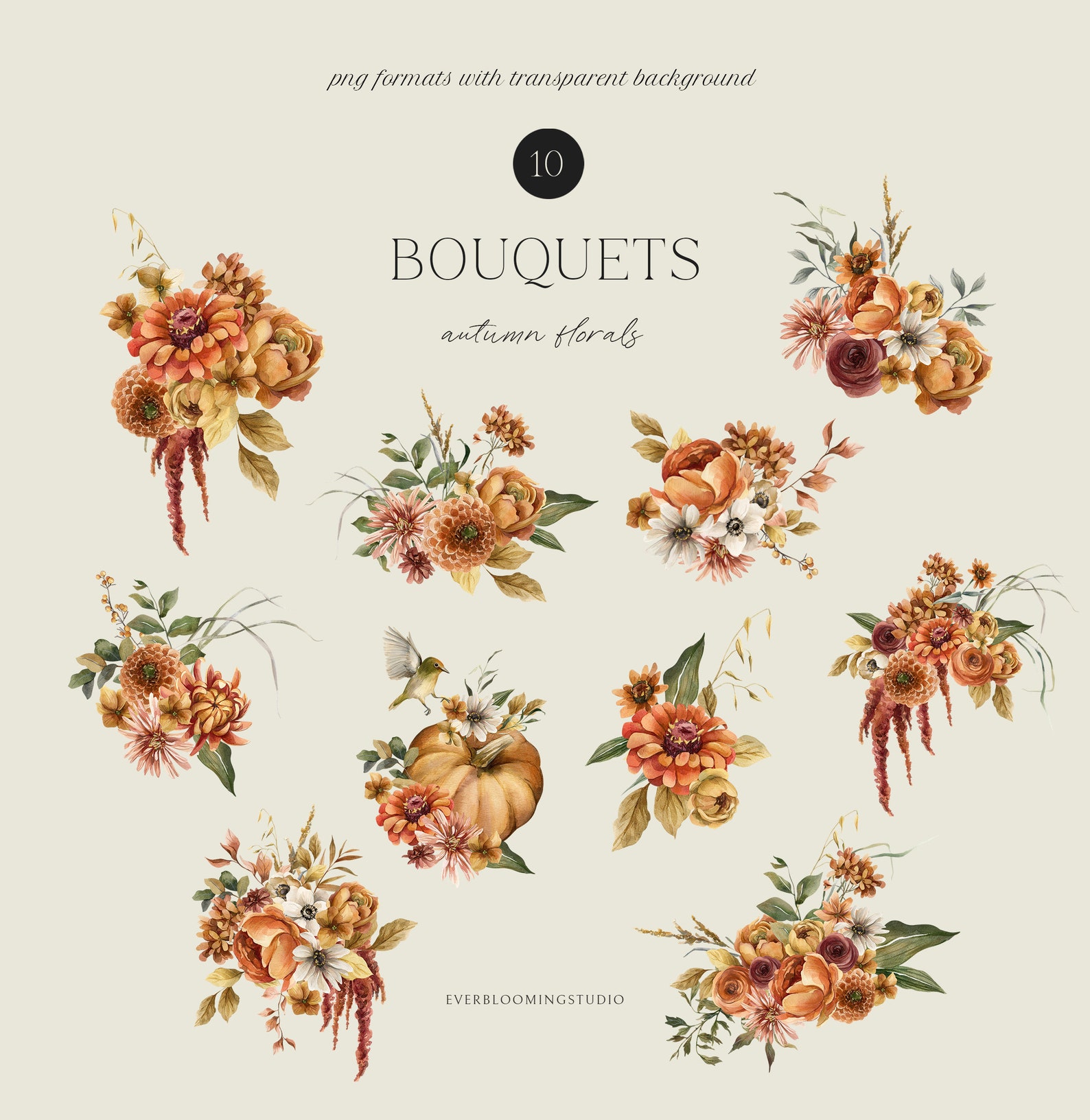 Watercolor Autumn Bouquet Clipart Fall Flowers Bright Autumn Floral ...