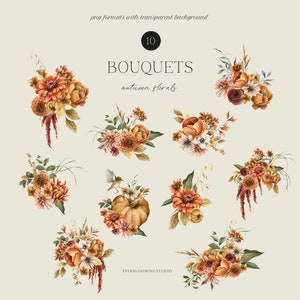 Watercolor Autumn Bouquet Clipart Fall Flowers Bright Autumn Floral ...