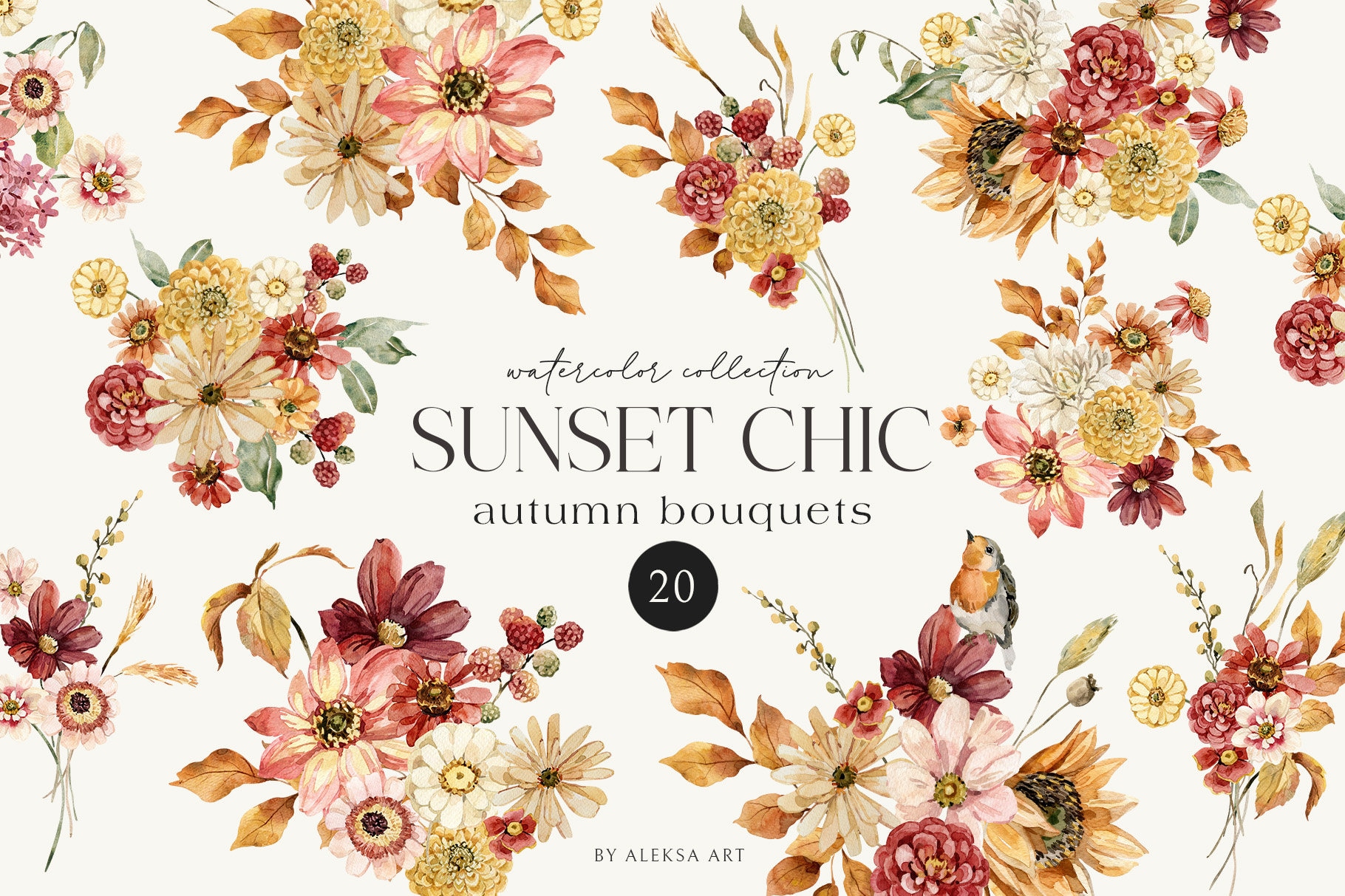 Watercolor Autumn Bouquet Clipart Season Flowers Fall Floral - Etsy