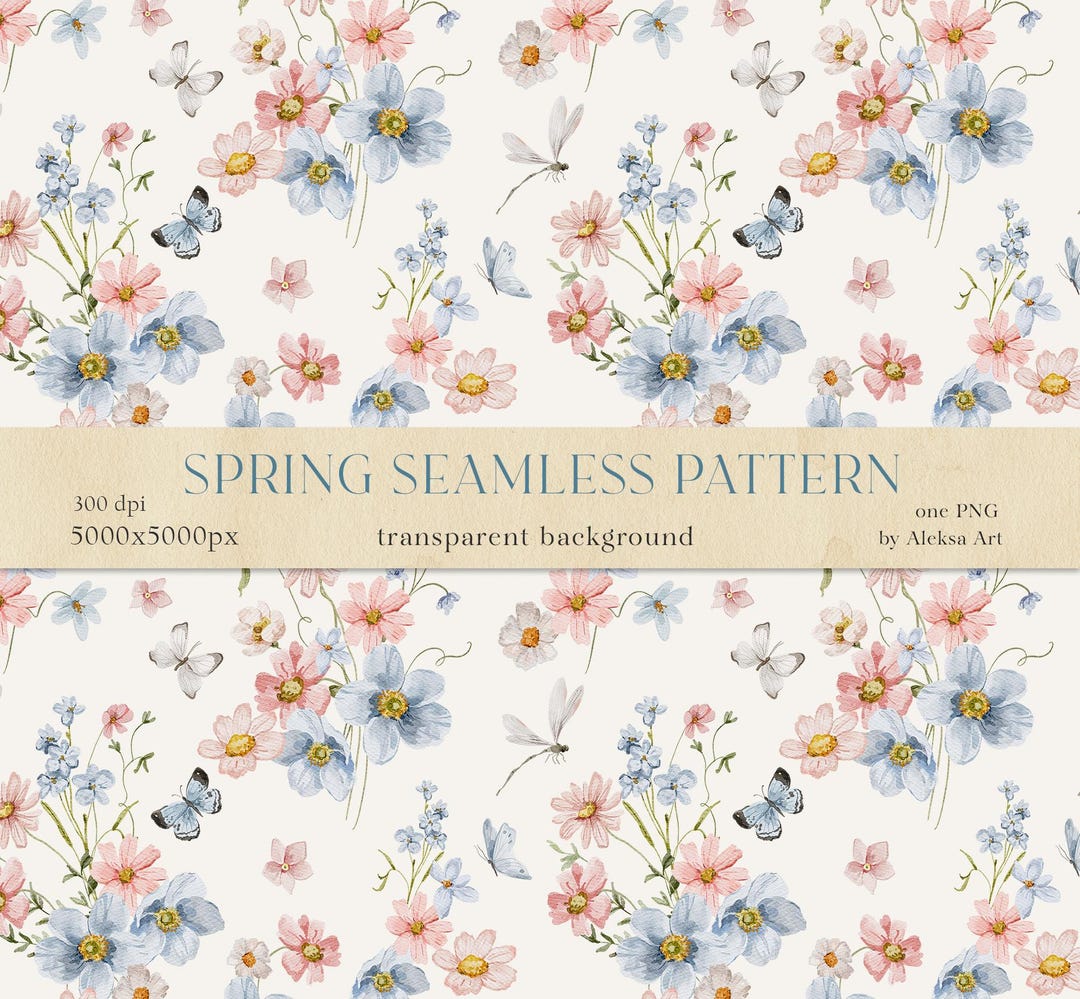 Watercolor Spring Floral Pattern, Blue Flowers Seamless Pattern, Tiny ...